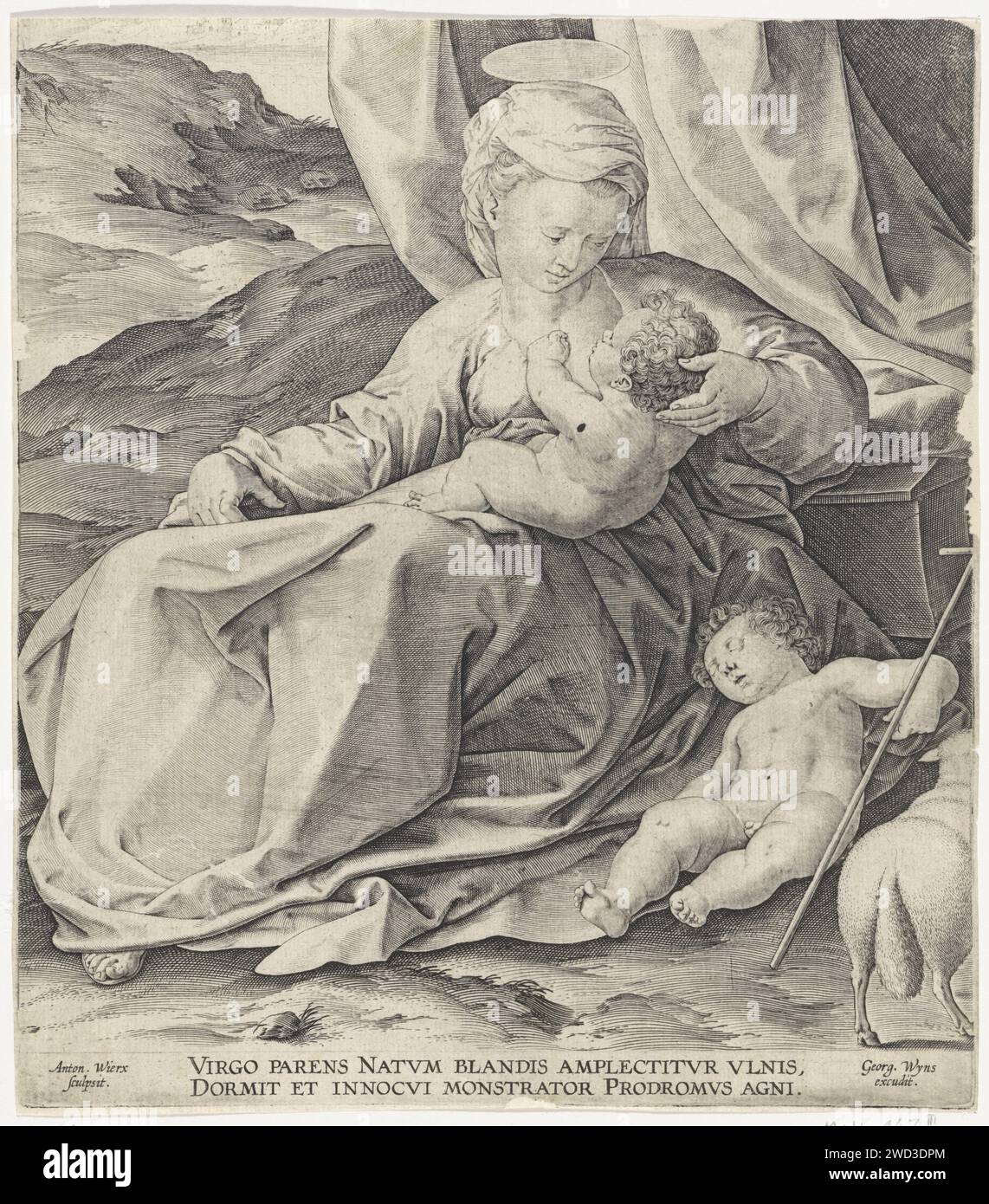 Mary with the Christ child and the young John the Baptist, Antonie Wierix (II), After Luca ...