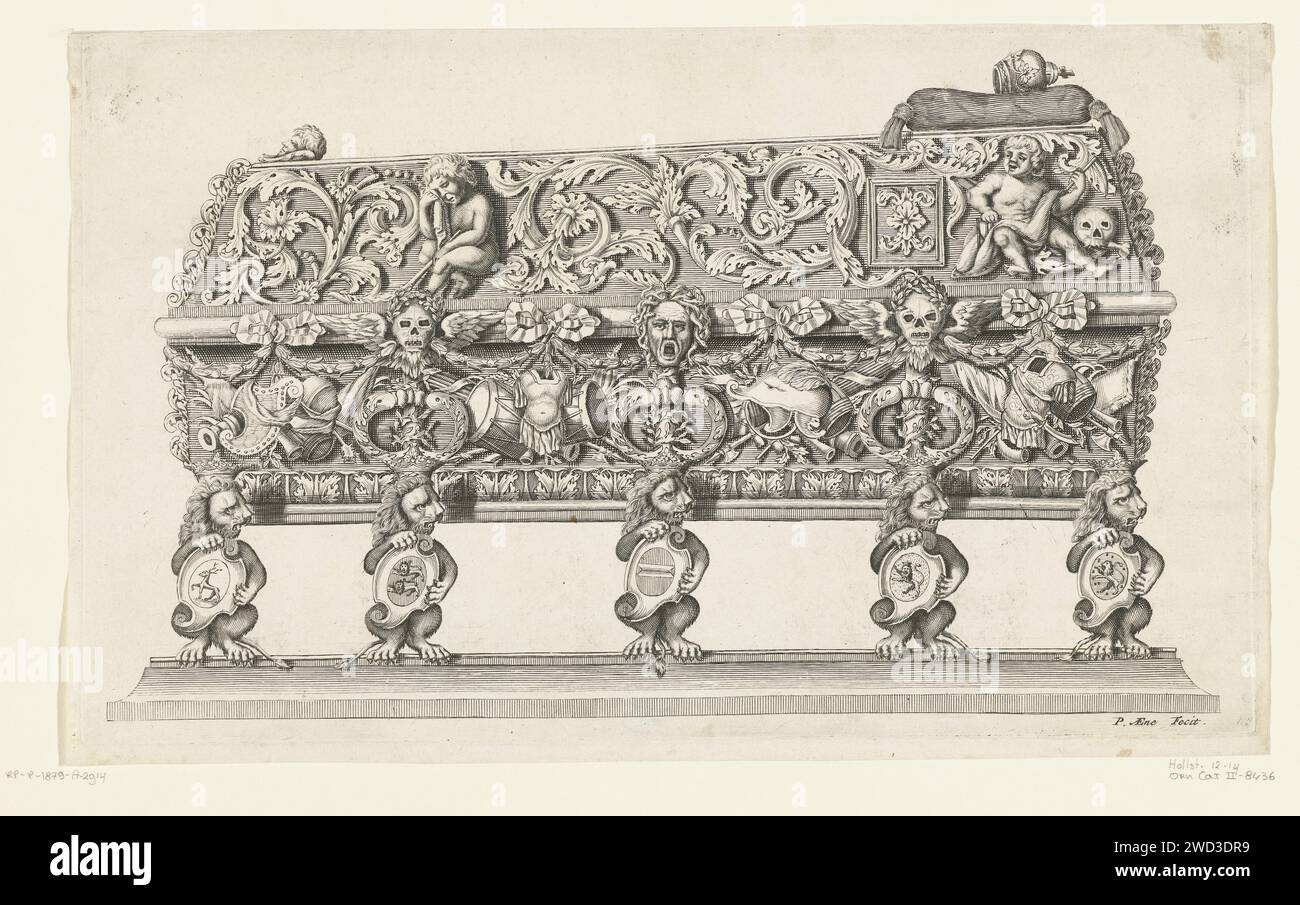 Sarcophagus of Hendrik Casimir II: side decorated with weapon trophies ...
