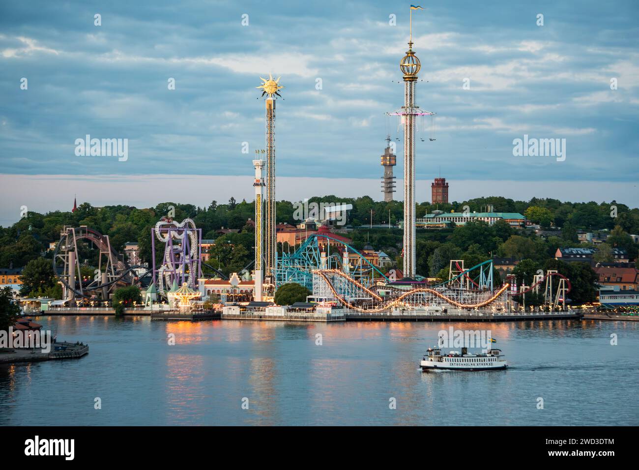 Evening view of the Gröna Lund amusement park in Stockholm, during ...