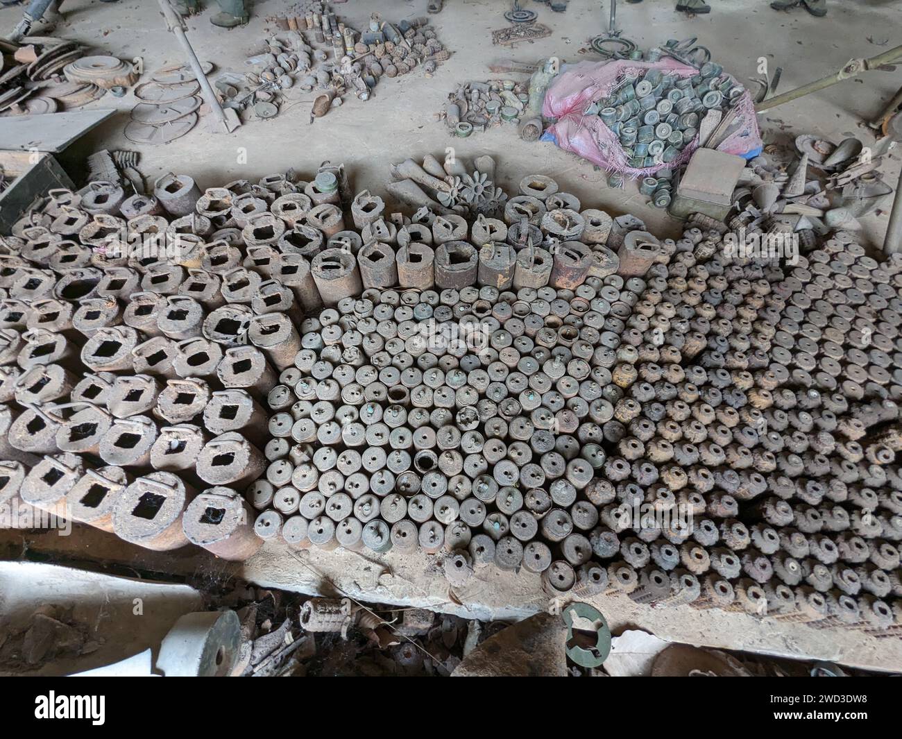 unexploded land mines and cluster bombs remains picked up all around ...