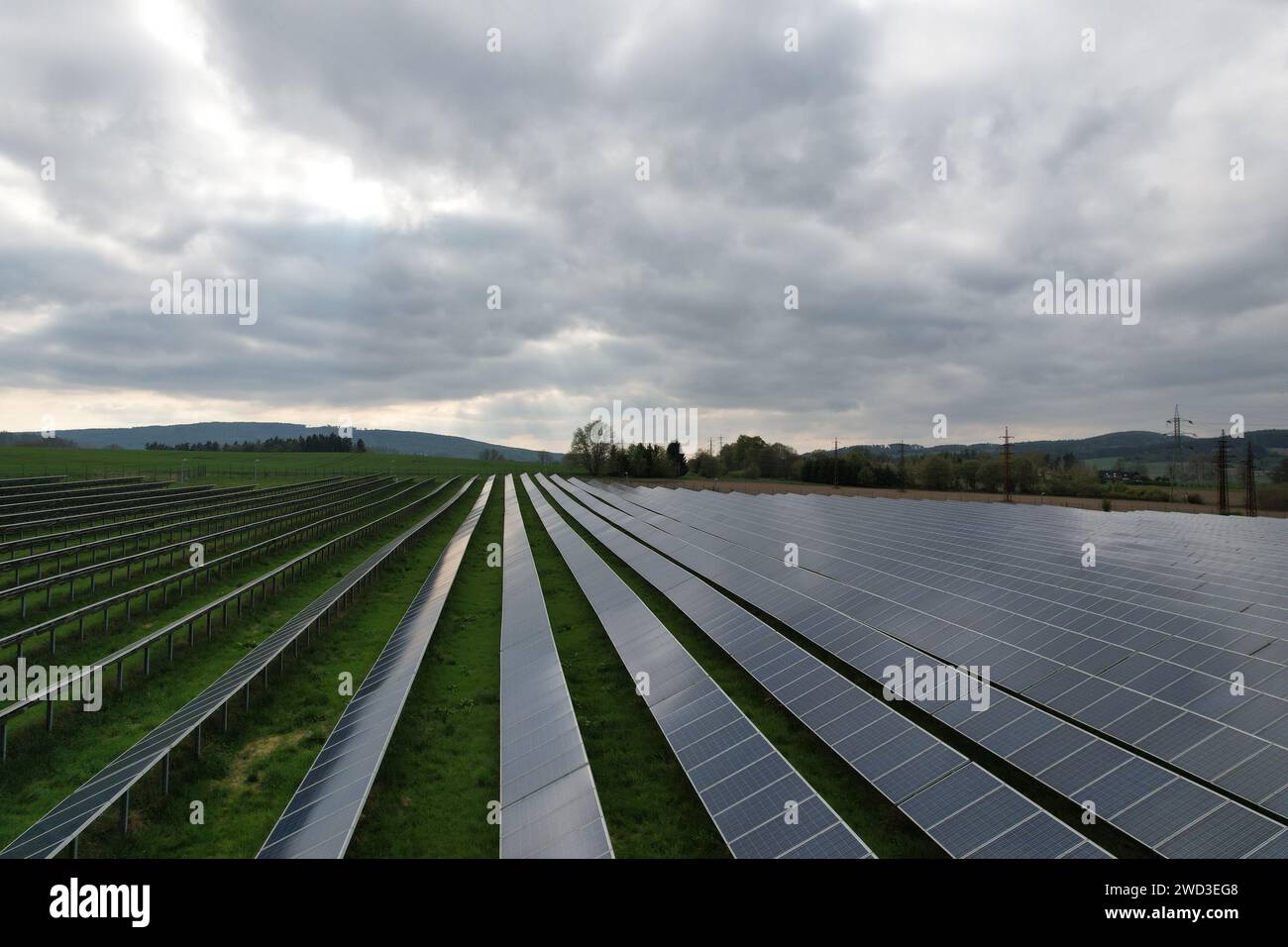 Modern solar power plant, photovoltaic panels green energy electricity ...