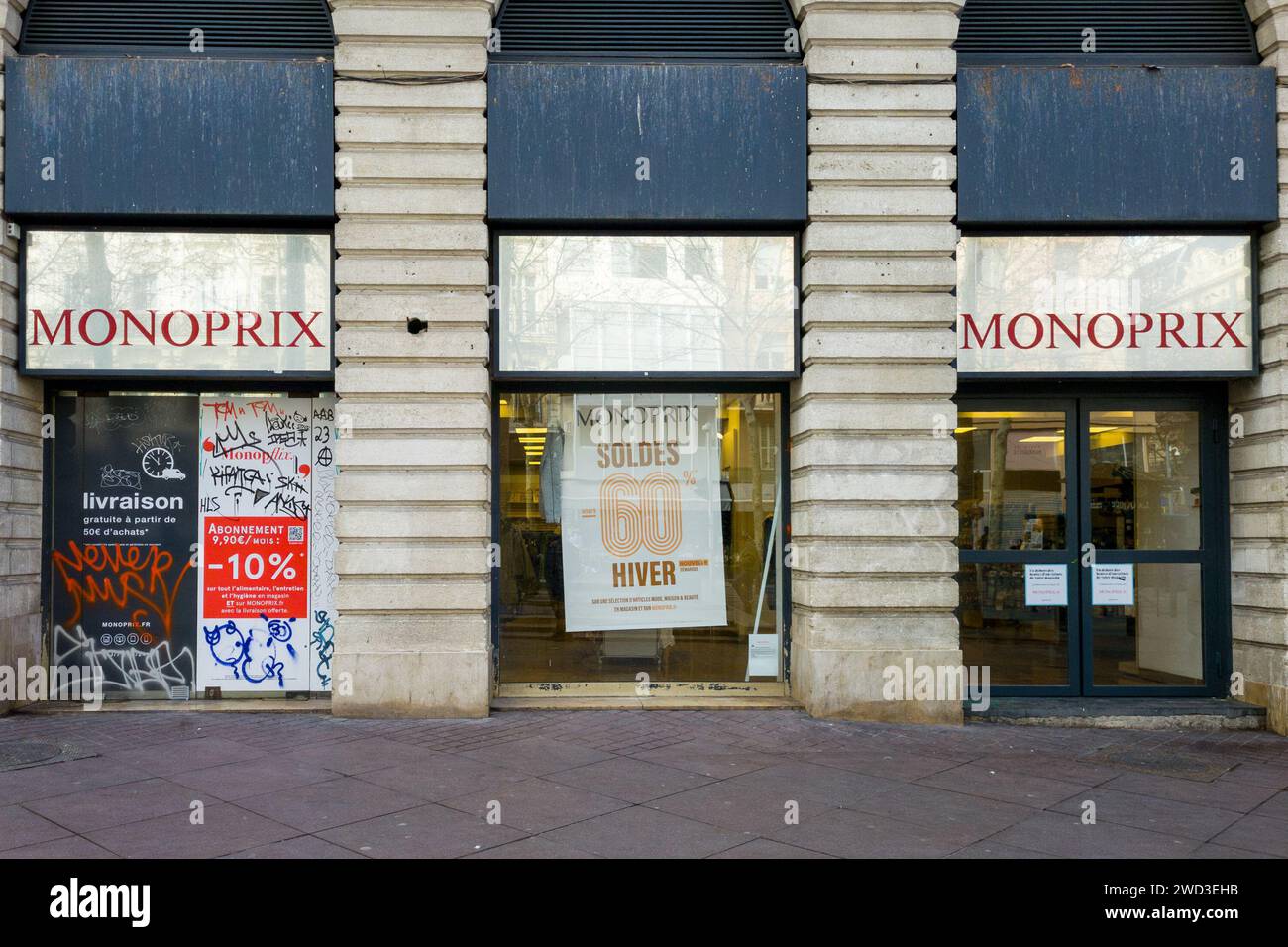 Marseille, France. 16th Jan, 2024. The facade of a Monoprix shop in the centre of Marseille ...
