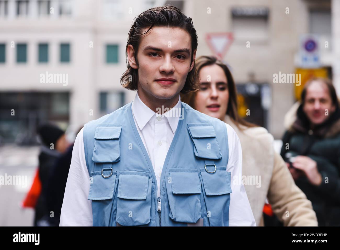 Milan, Italy. 14th Jan, 2024. Louis Partridge is attending the Milan ...