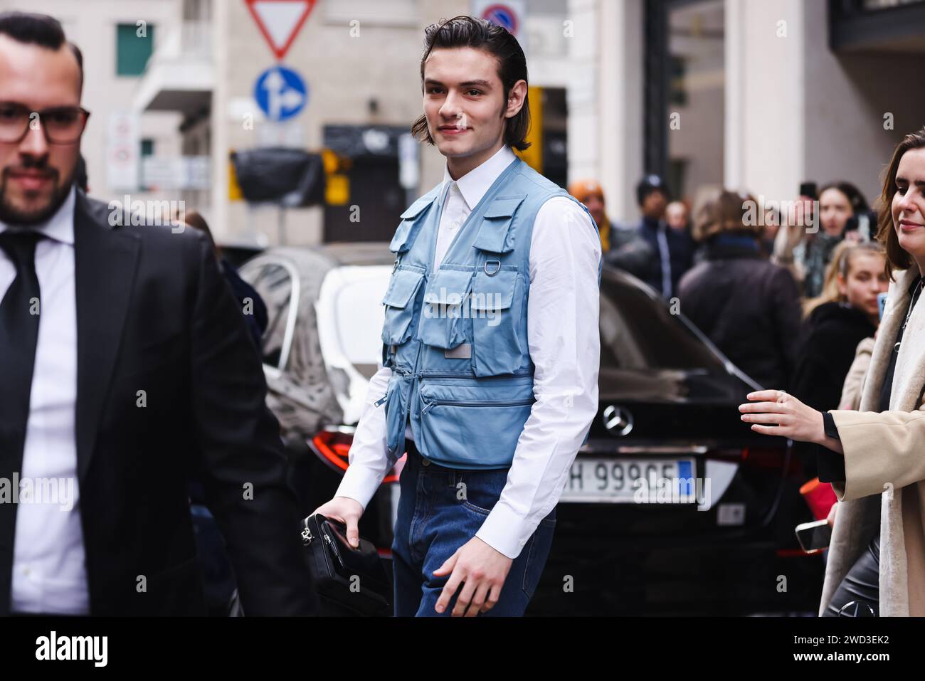 Milan, Italy. 14th Jan, 2024. Louis Partridge is attending the Milan ...