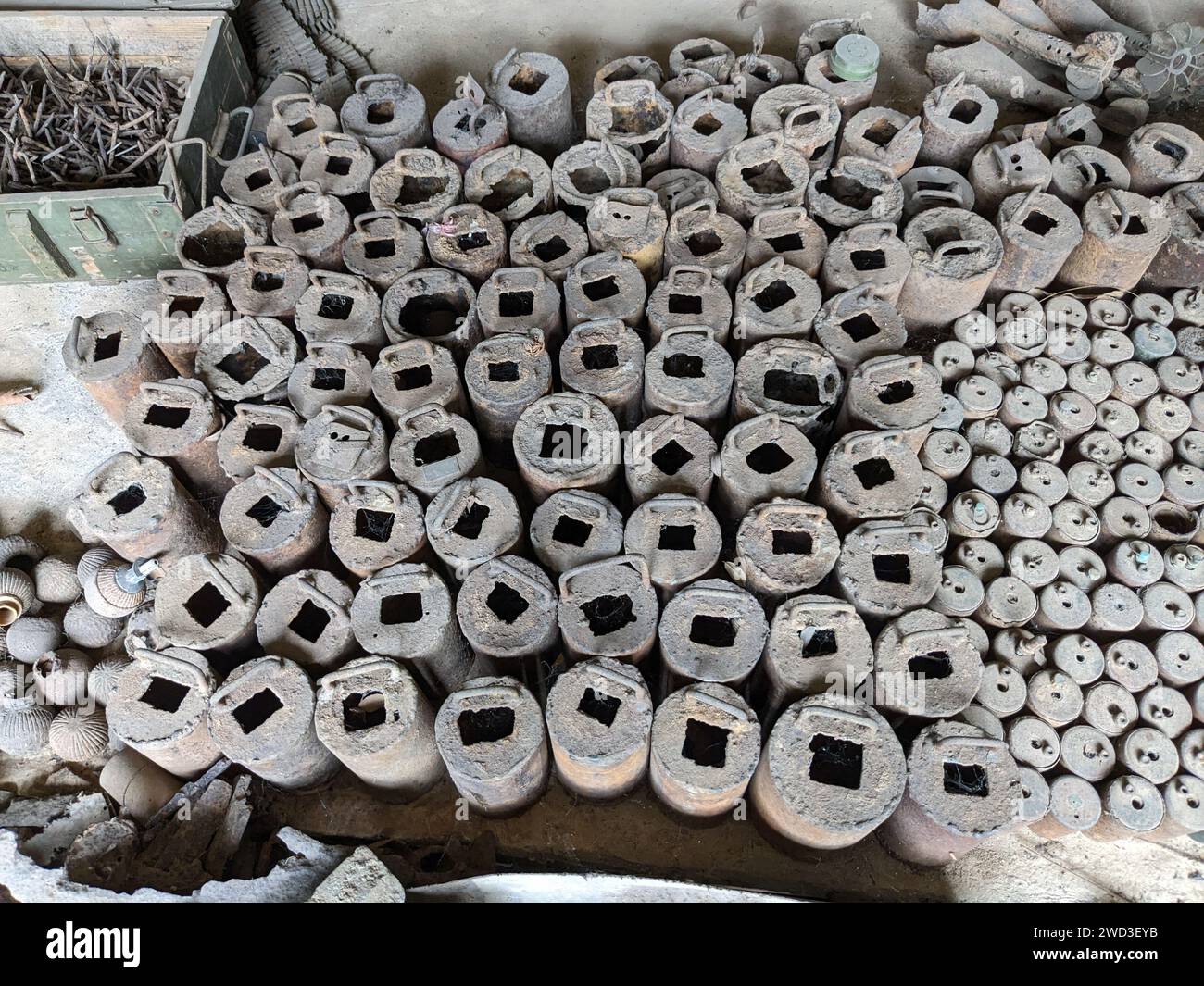 unexploded land mines and cluster bombs remains picked up all around Cambodia after war,now set ...