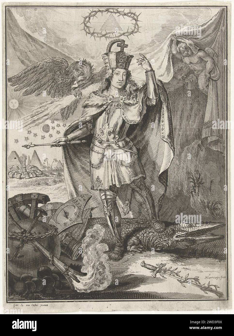 Figure in harness with crown and scepter, Jacobus Harrewijn, after ...