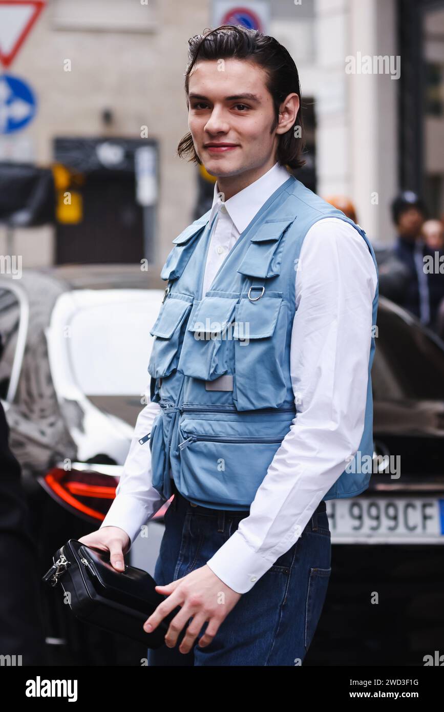 Milan, Italy. 14th Jan, 2024. Louis Partridge is attending the Milan ...