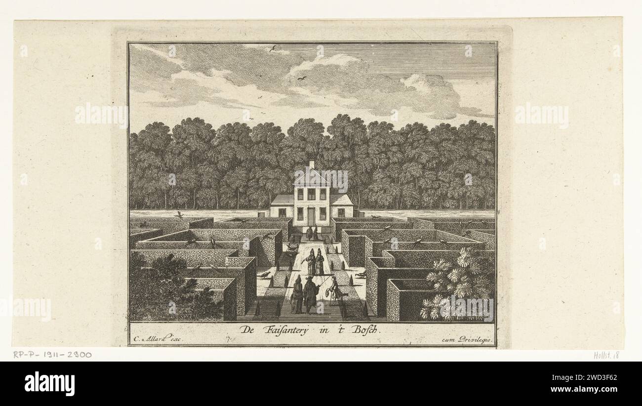 Garden labyrinth with pheasants on Palace Honselaarsdijk, Carel Allard ...