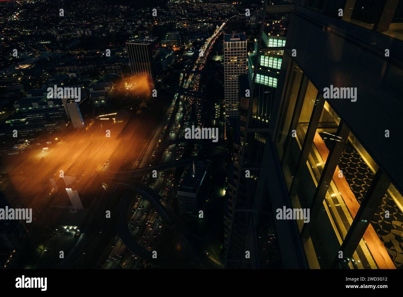 night view of los angeles from a skyscraper in downtown. High quality ...