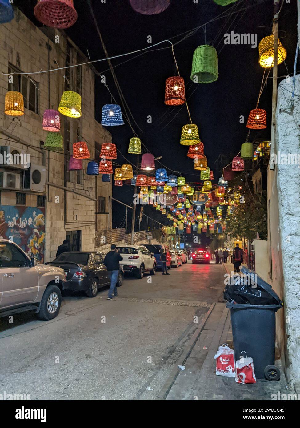 rainbow street light in downtown of Amman, Jordan, abstract patterns ...