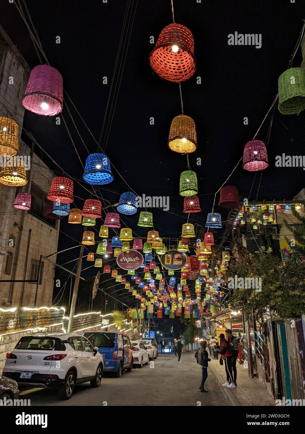 rainbow street light in downtown of Amman, Jordan, abstract patterns ...