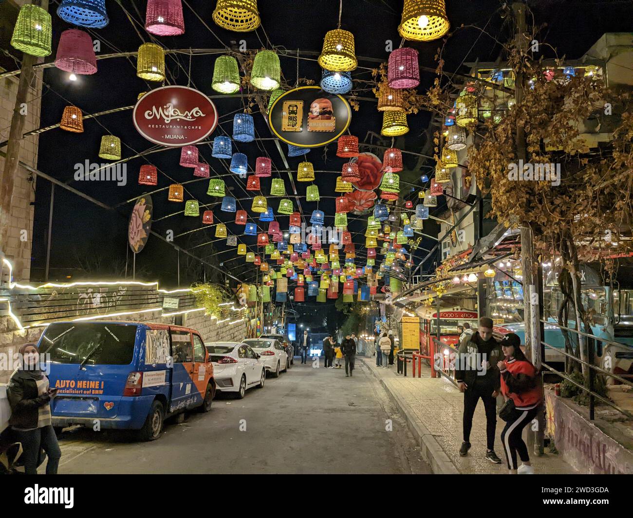 rainbow street light in downtown of Amman, Jordan, abstract patterns ...
