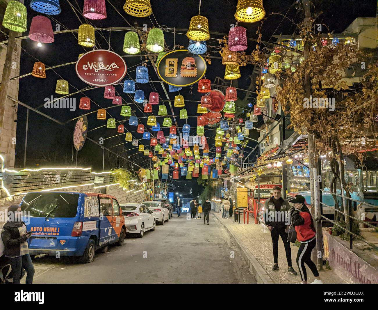 rainbow street light in downtown of Amman, Jordan, abstract patterns ...