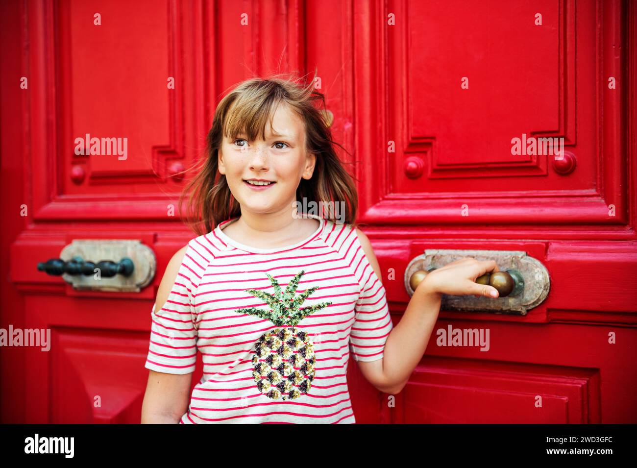 Adorable little girl tourist on the streets of Provence, travel with ...