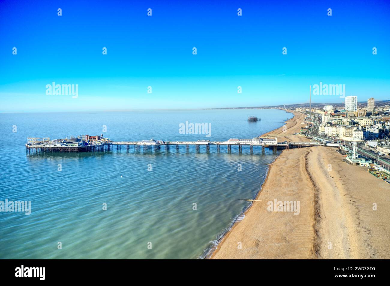 Aerial photo of the Victorian Palace Pier in Brighton, a popular ...
