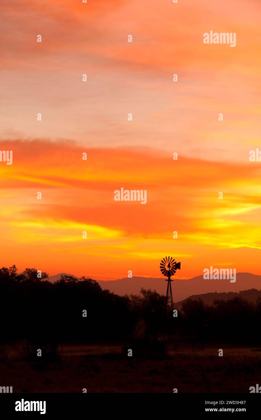 Windmill sunrise, Santa Rosa Plateau Ecological Preserve, California ...