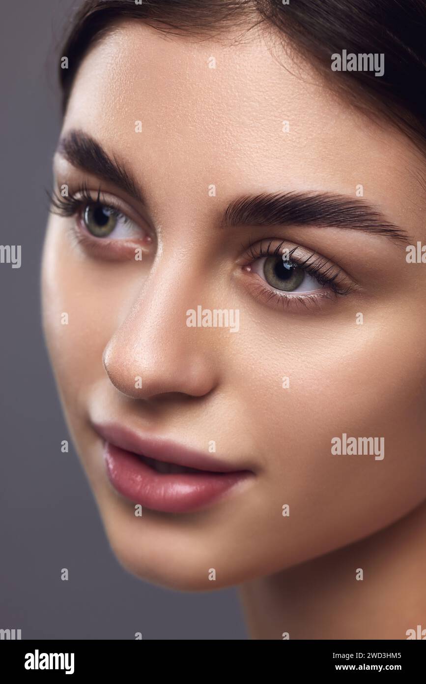 Close up portrait of female model face with with perfect lips and eye ...