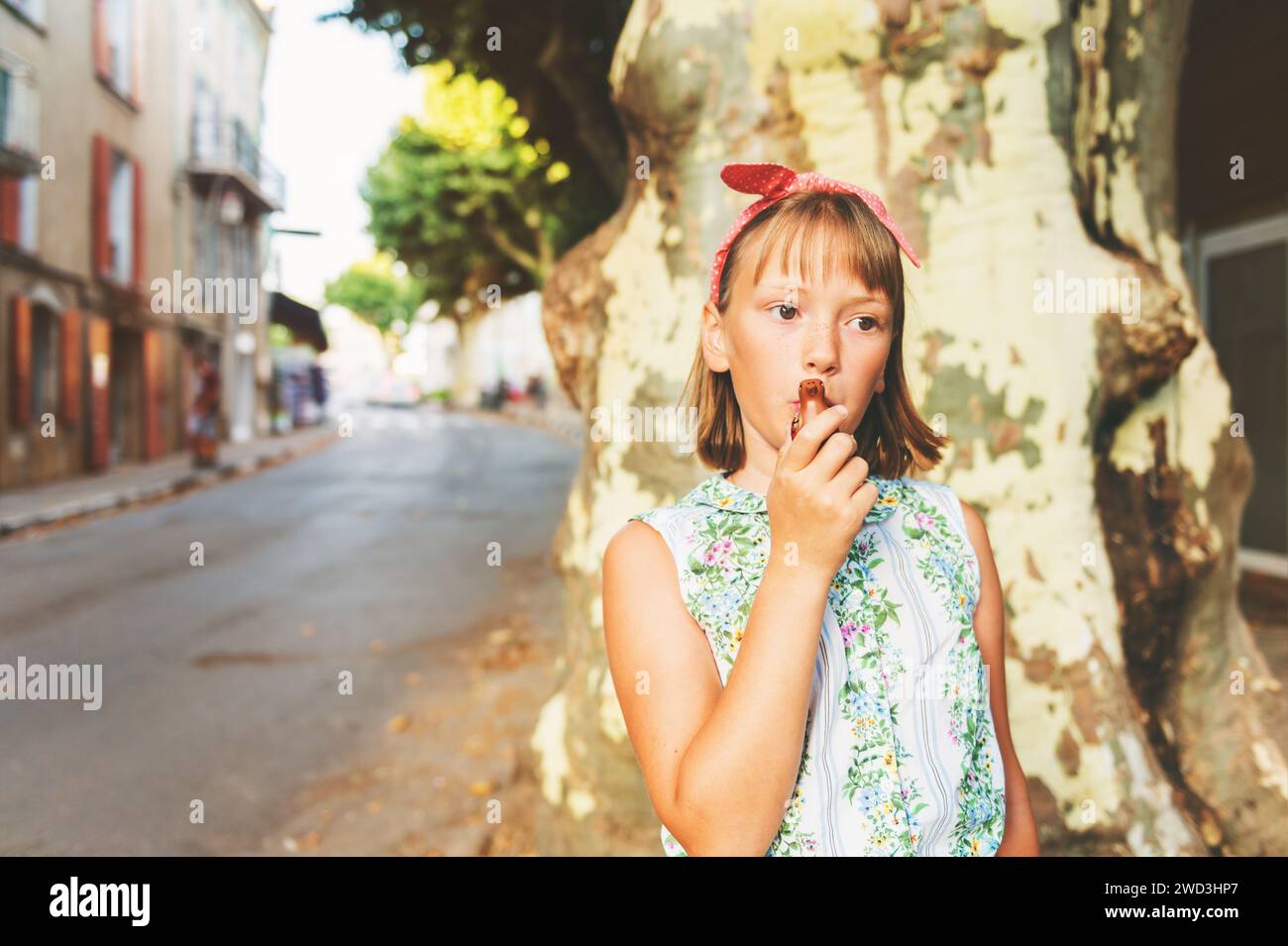 Sweet little girl enjoying summer vacation in Provence. Image taken in ...