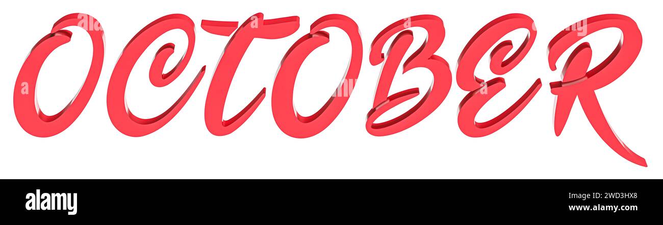 The red word of month 'OCTOBER' isolated on white background. Title of ...