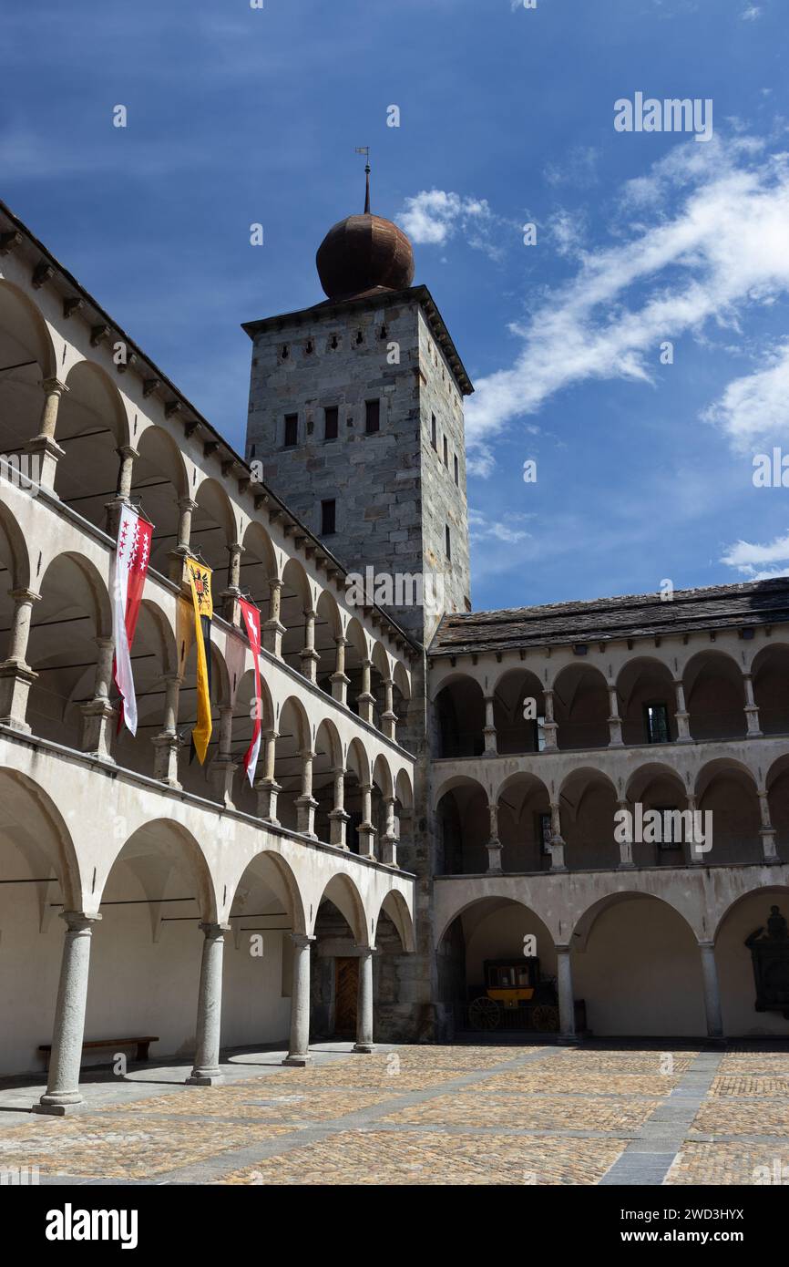 BRIG, SWITZERLAND, 17 JULY 2023: Court yard view of the 17th century ...