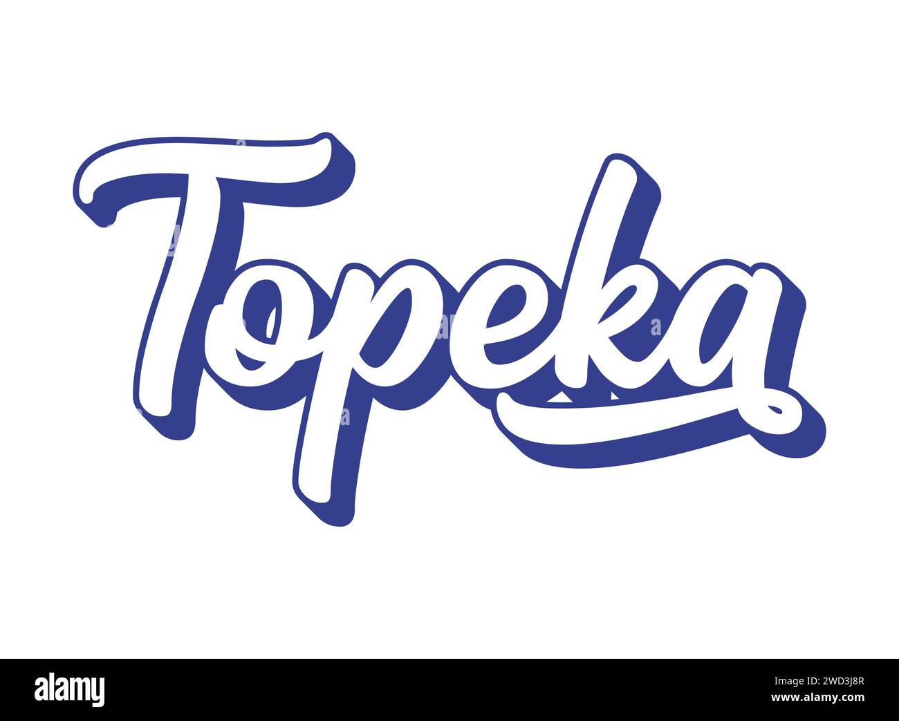 Handwritten word Topeka. Name of State capital of Kansas. 3D vintage ...
