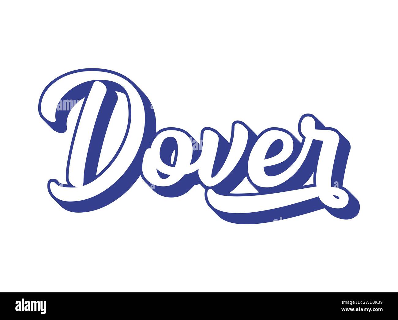 Handwritten word Dover. Name of State capital of Delaware. 3D vintage ...