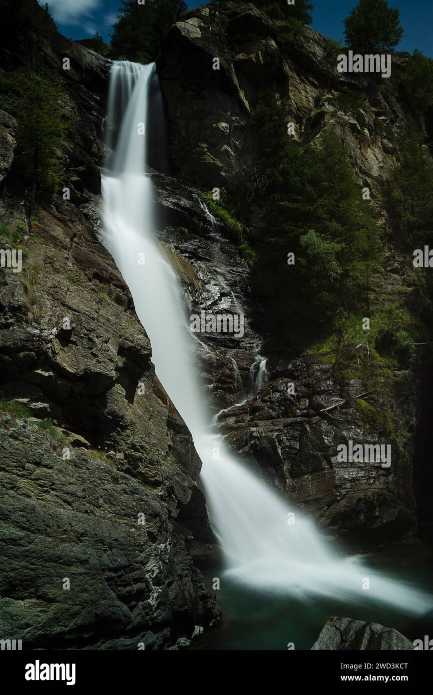 Lillaz waterfall, alpine locality in the Aosta Valley (Italy Stock ...