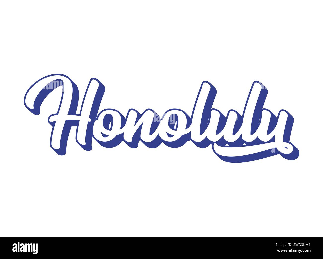 Handwritten word Honolulu. Name of State capital of Hawaii. 3D vintage ...