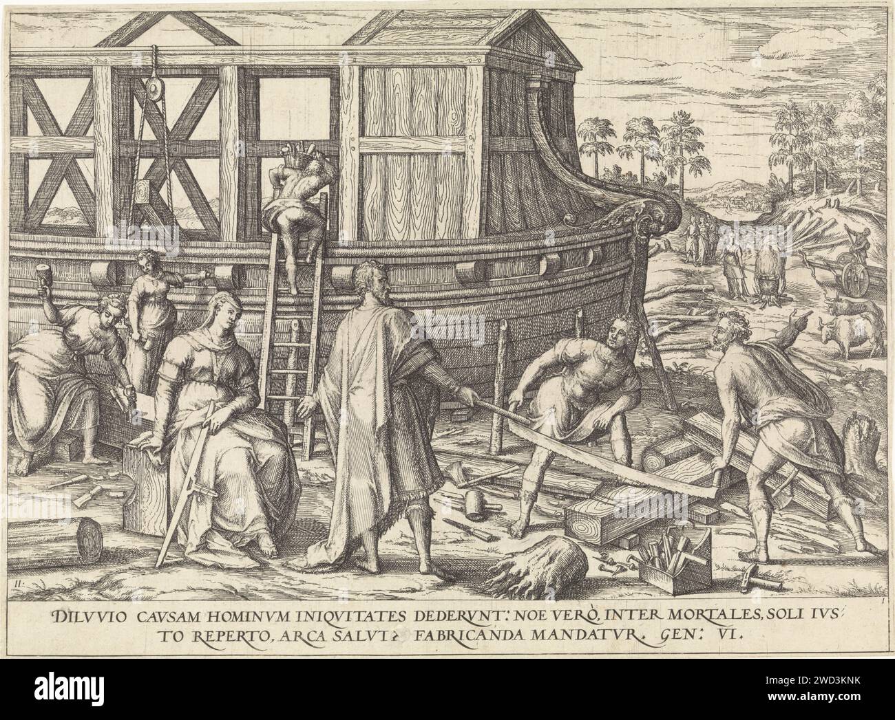 Noah builds the Ark, Symon Novelanus (attributed to), 1577 - 1627 print ...