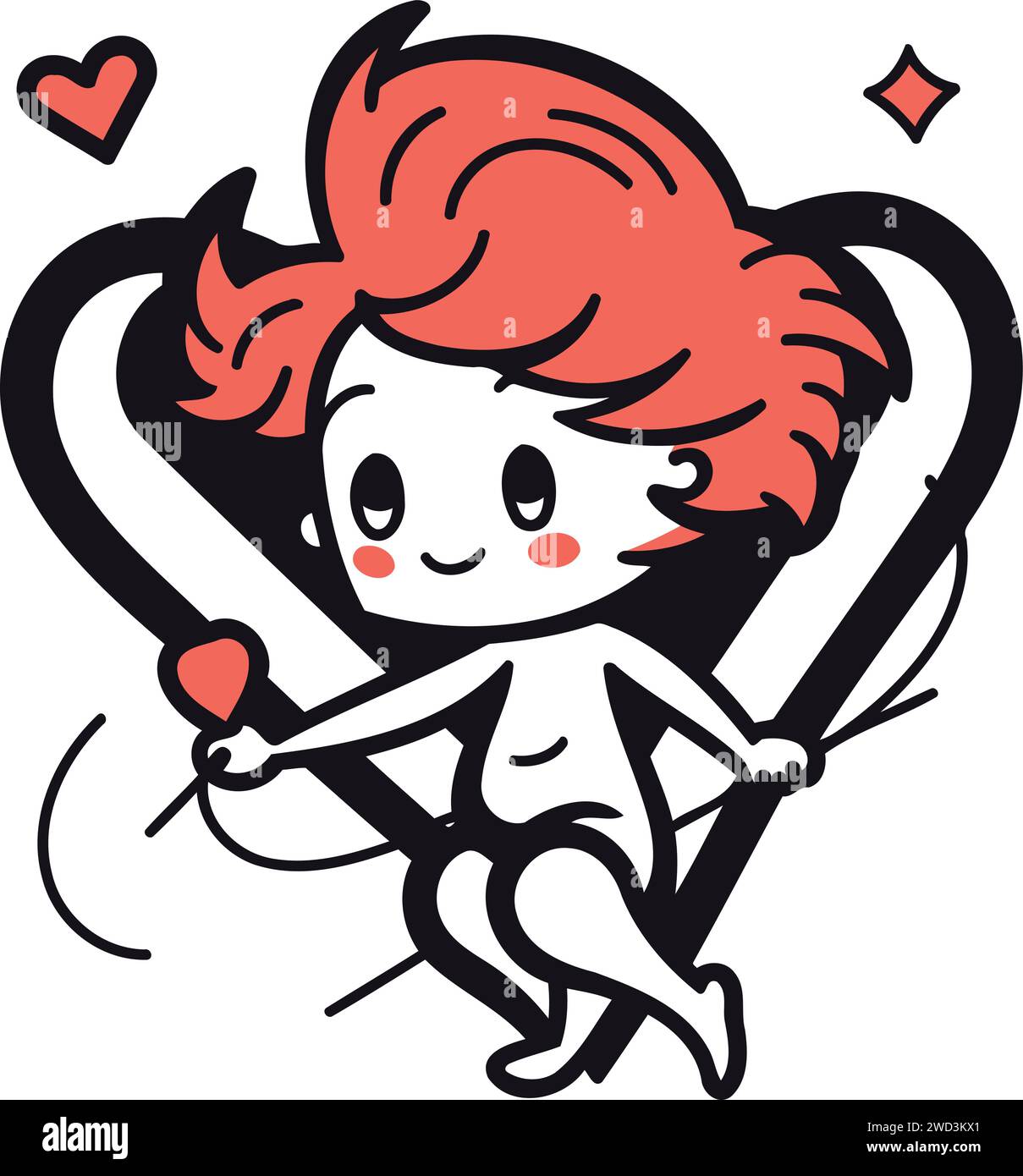 Cupid With Bow And Arrow Valentines Day Vector Illustration Stock
