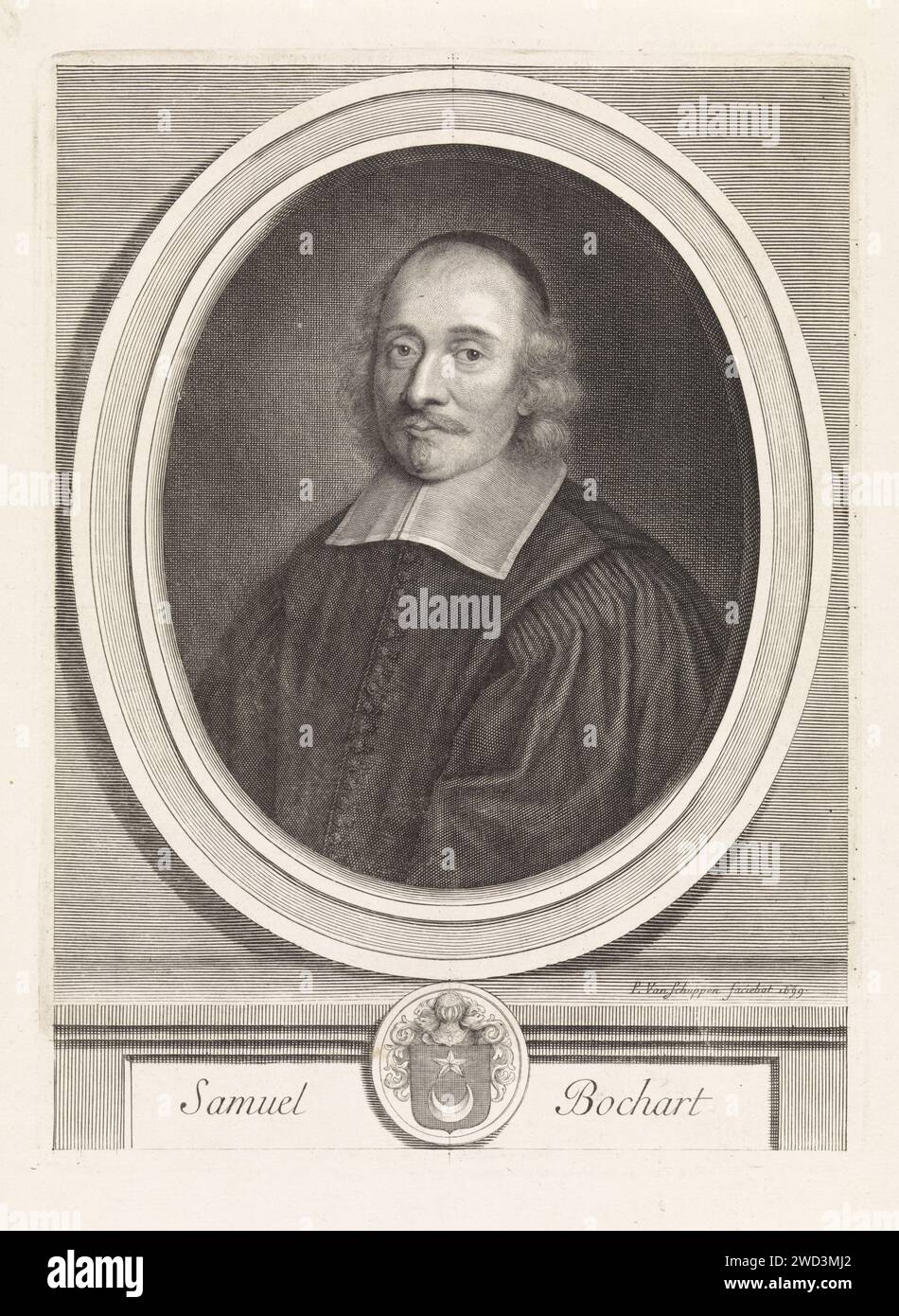 Portrait of Samuel Bochart, Pieter van Schuppen, 1699 print Portrait of ...