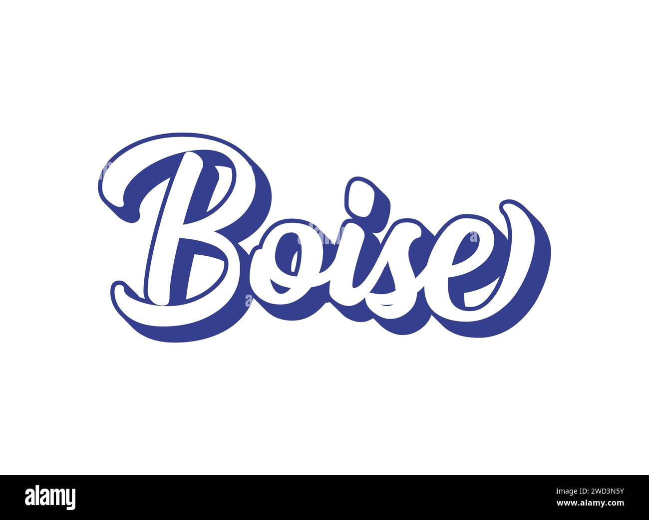 Handwritten word Boise. Name of State capital of Idaho . 3D vintage ...