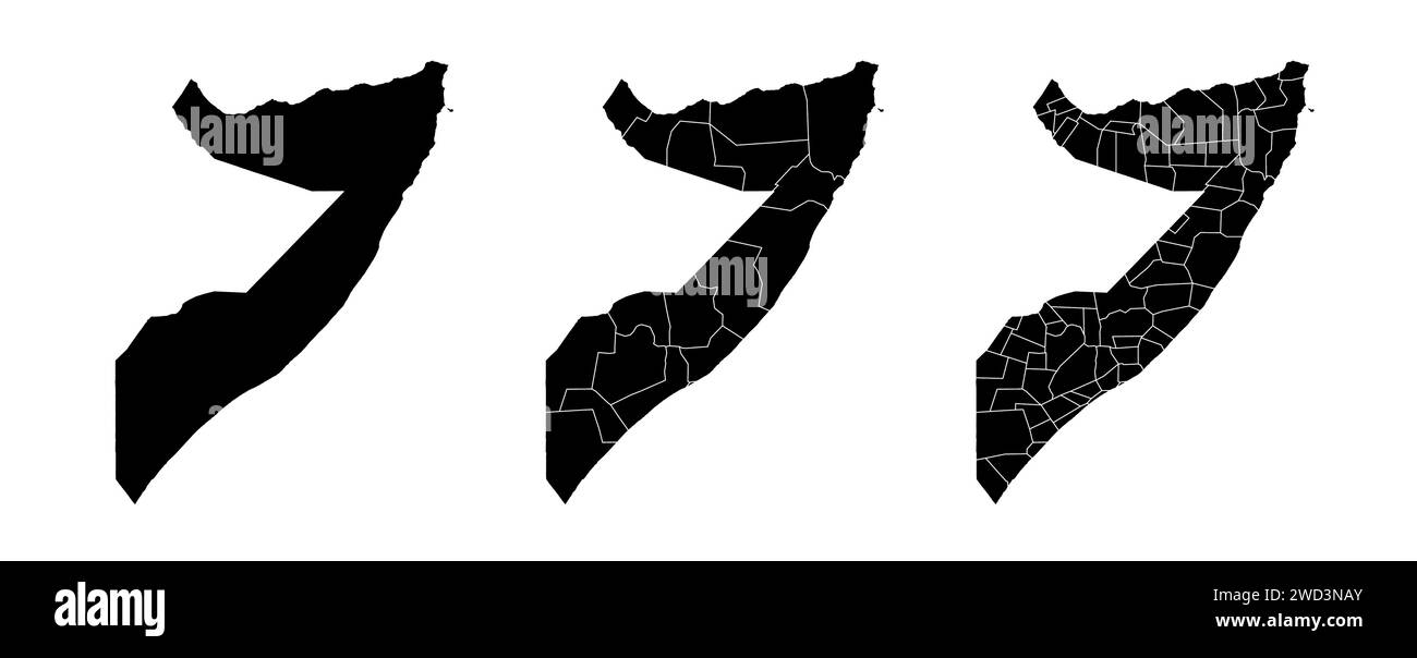 Set of state maps of Somalia with regions and municipalities division ...