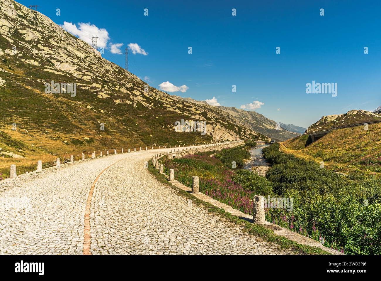 Historic Gotthard Pass Road with cobblestones, Canton of Ticino ...