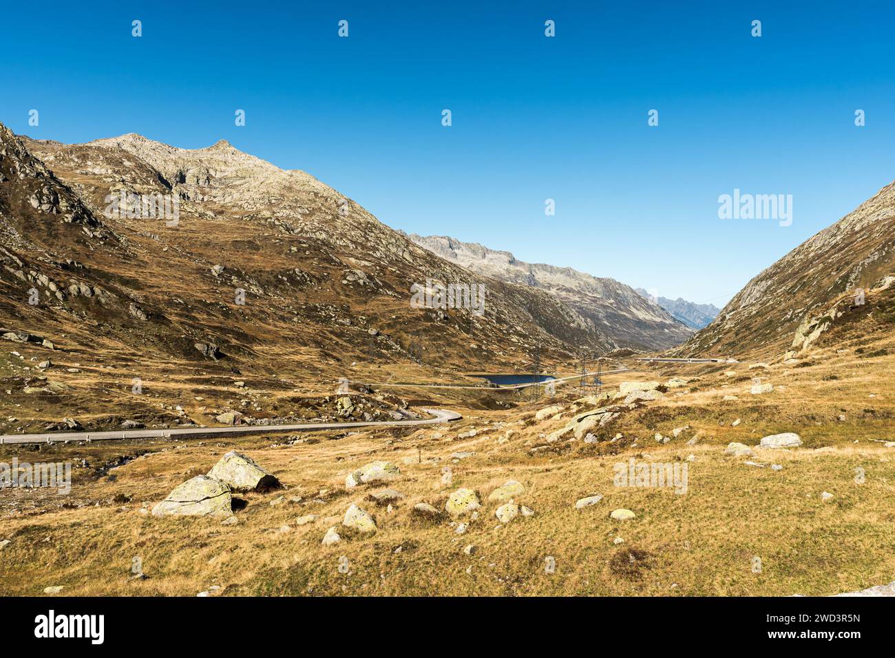 Mountain landscape with alpine lake on the Gotthard Pass, view of the ...