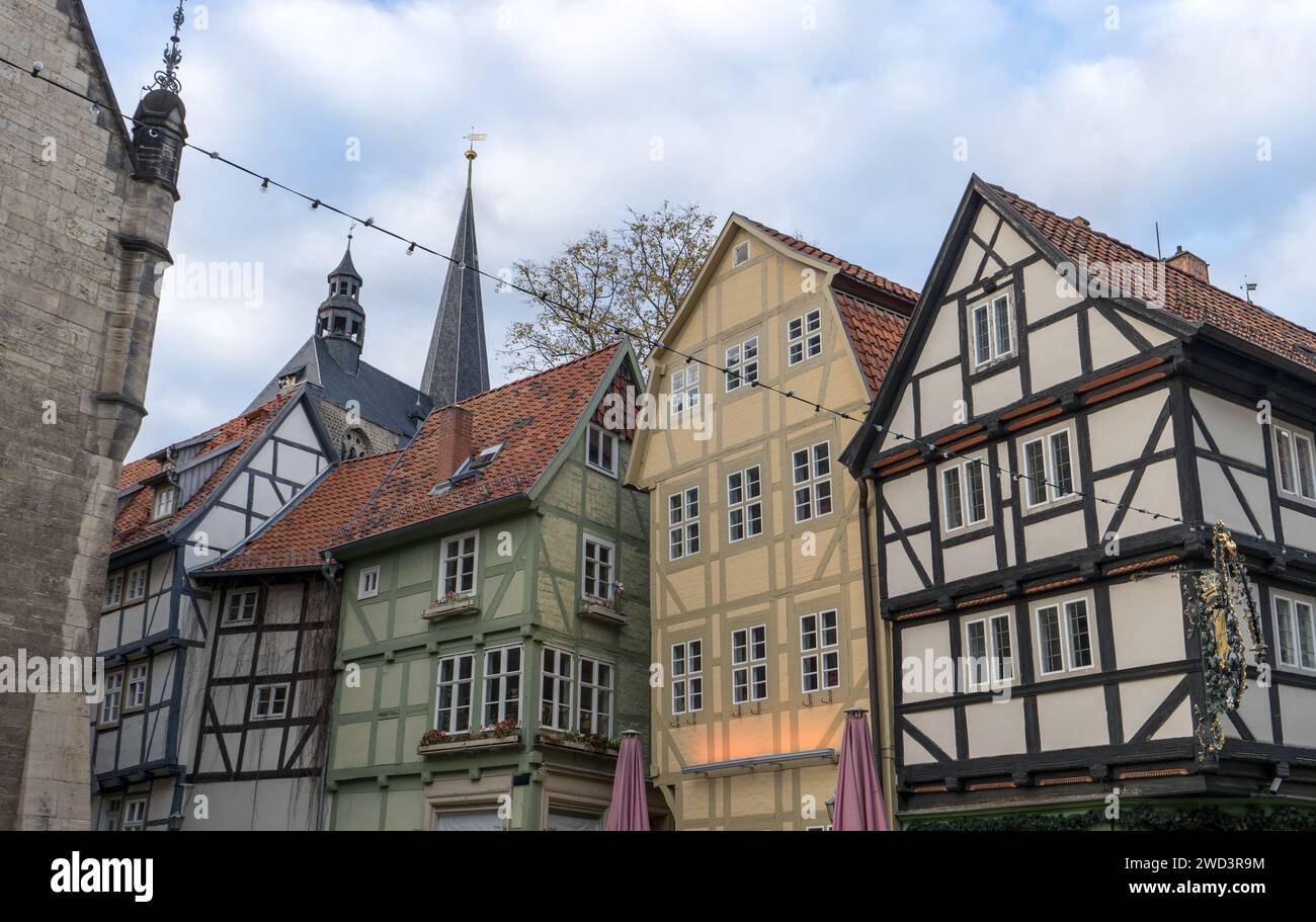 Colorful facades of half-timbered houses in the old town of Saxony ...