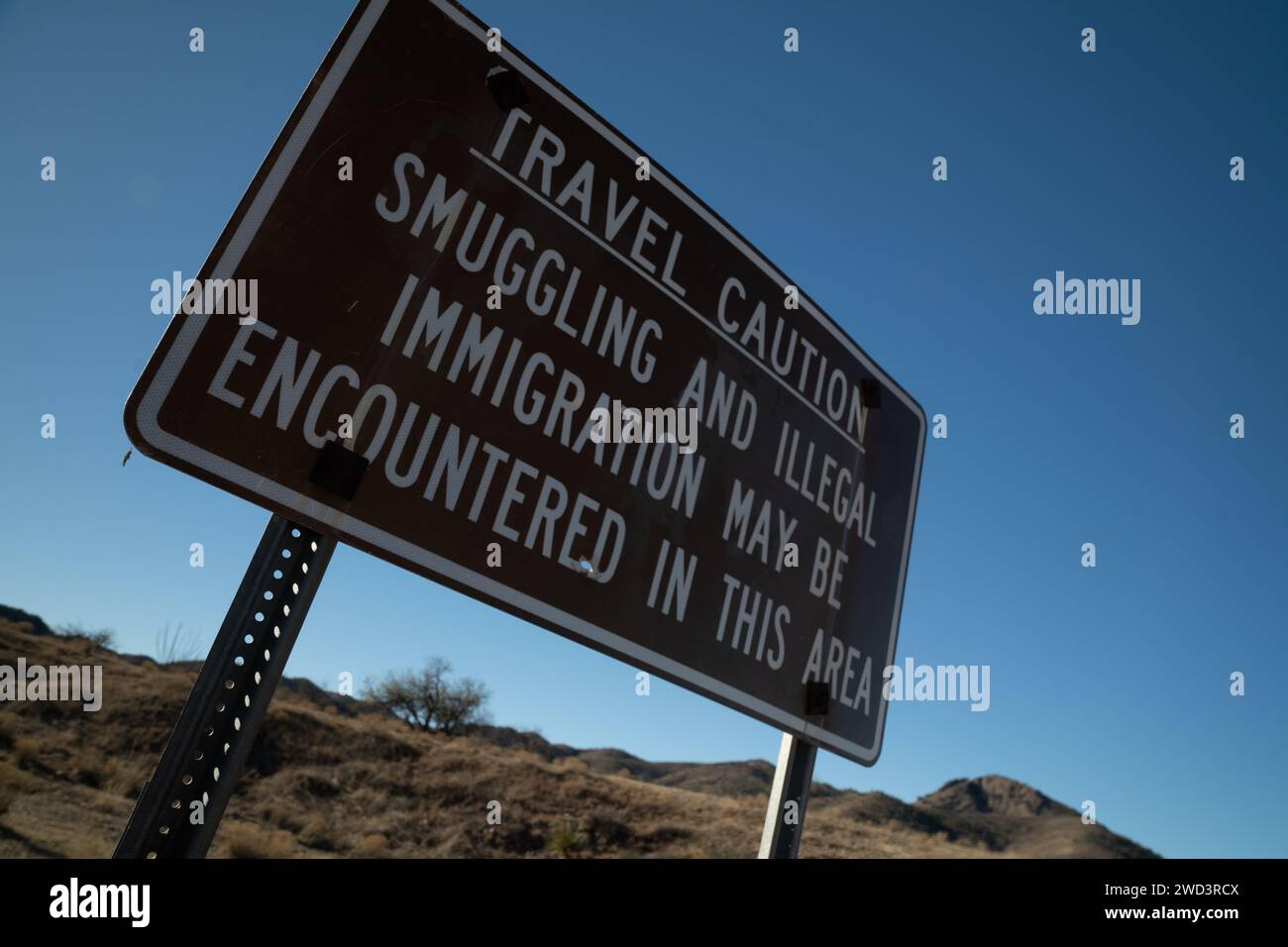 A Travel Caution sign on a rural road near Nogales, Arizona Stock Photo ...