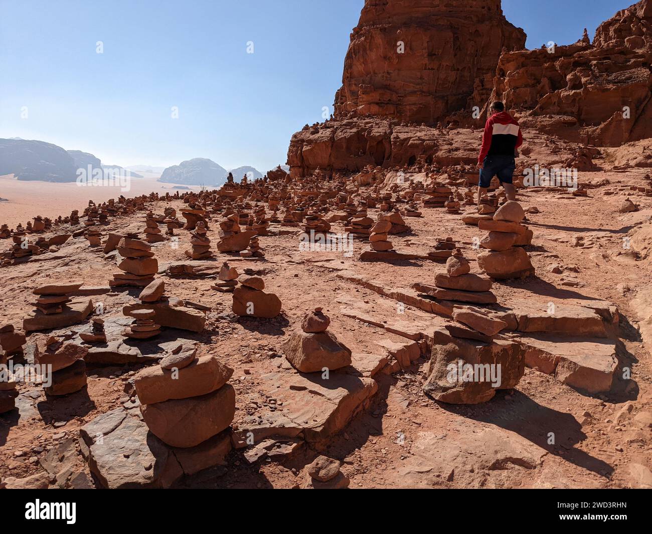 Wadi Rum Desert, Jordan. The red desert and Jabal Al Qattar mountain ...