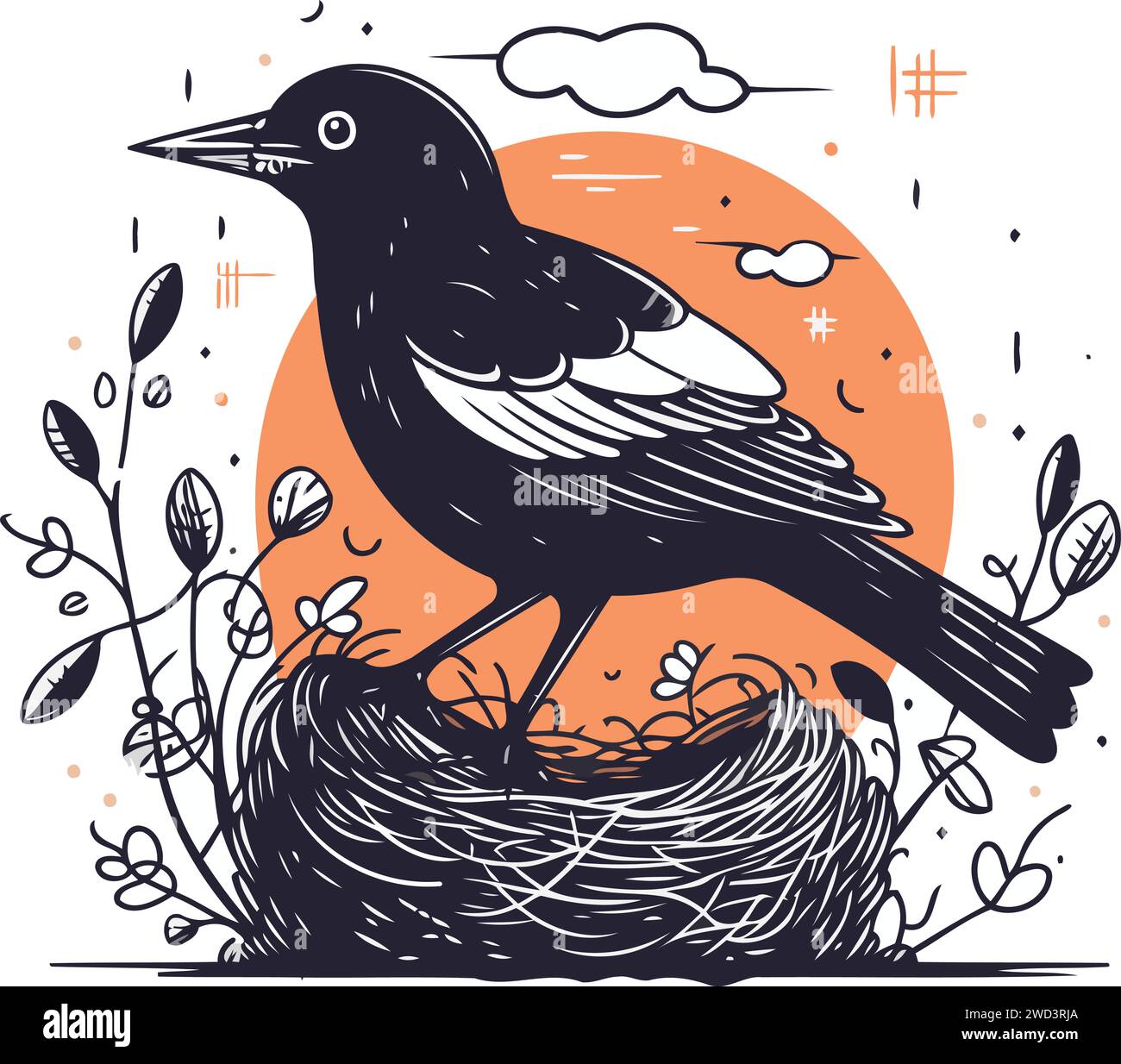 Crow bird nest Stock Vector Images - Alamy
