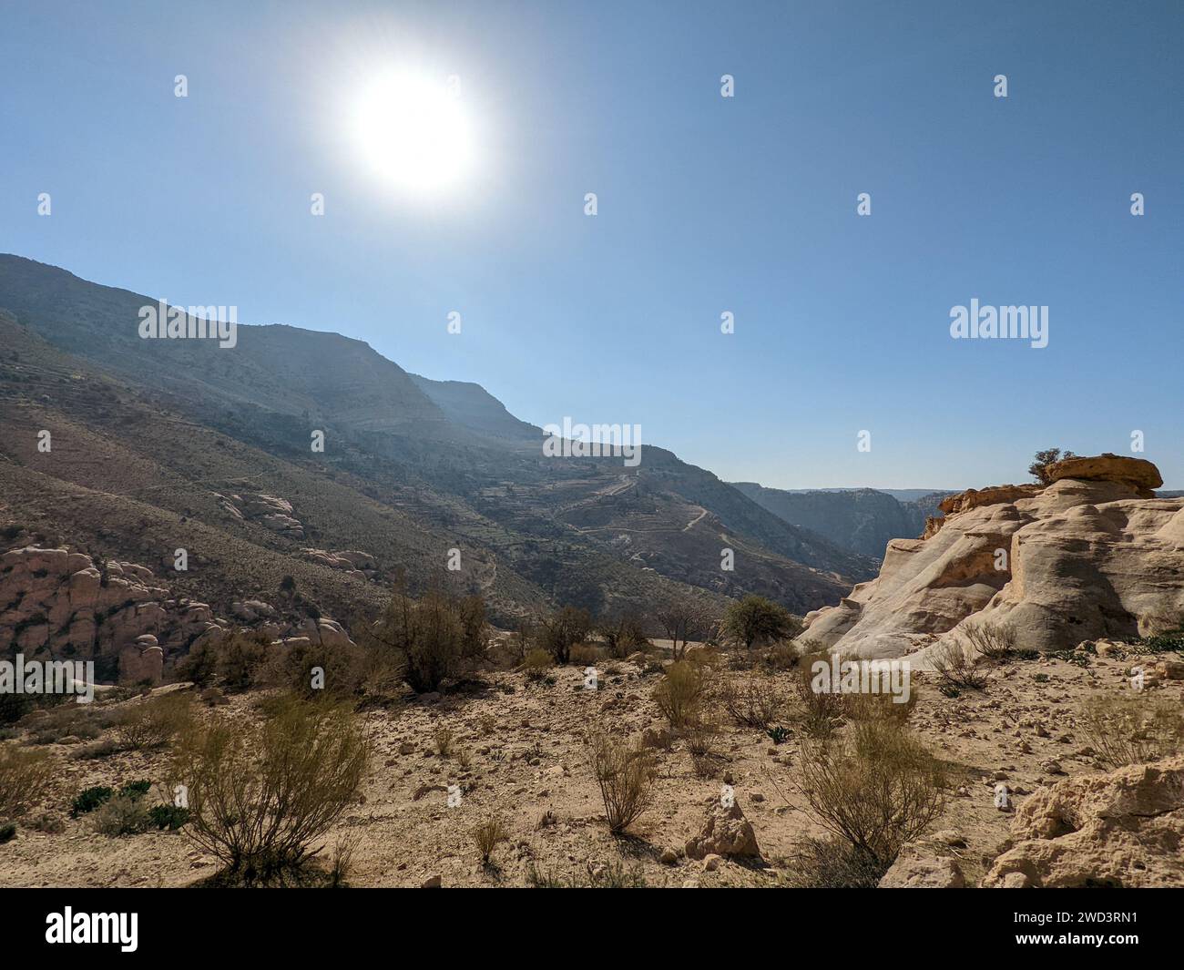 Panorama landscape view of Wadi Dana a large natural canyon, Wadi Araba ...