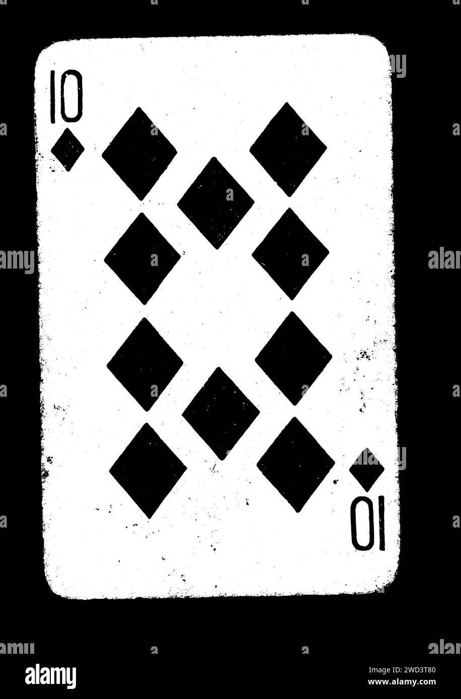 A vintage ten of diamonds playing card in black and white isolated on a ...