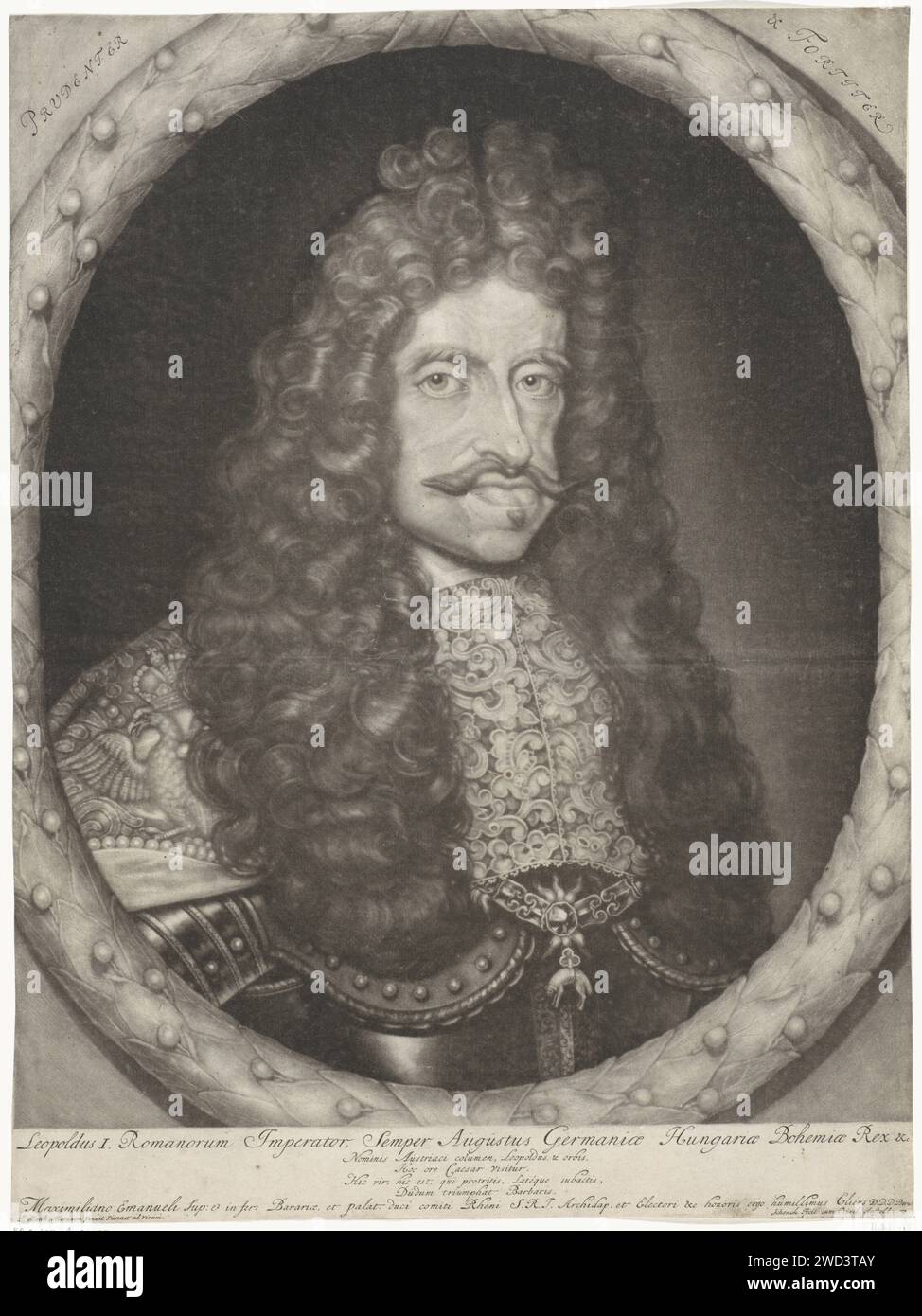 PortraT van Keizer Leopold I, Pieter Schenk (I), after Johann Matthäus ...