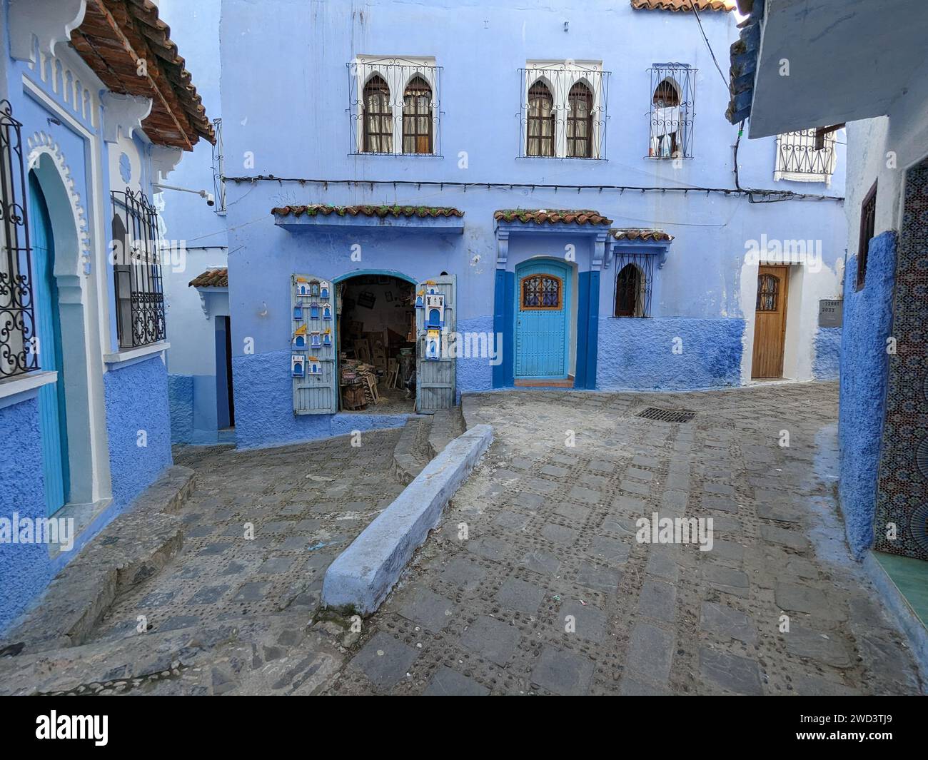Amazing view of the streets in the blue city of Chefchaouen. Location ...