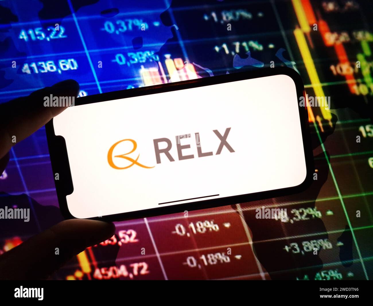 Konskie, Poland - January 16, 2024: RELX company logo displayed on ...