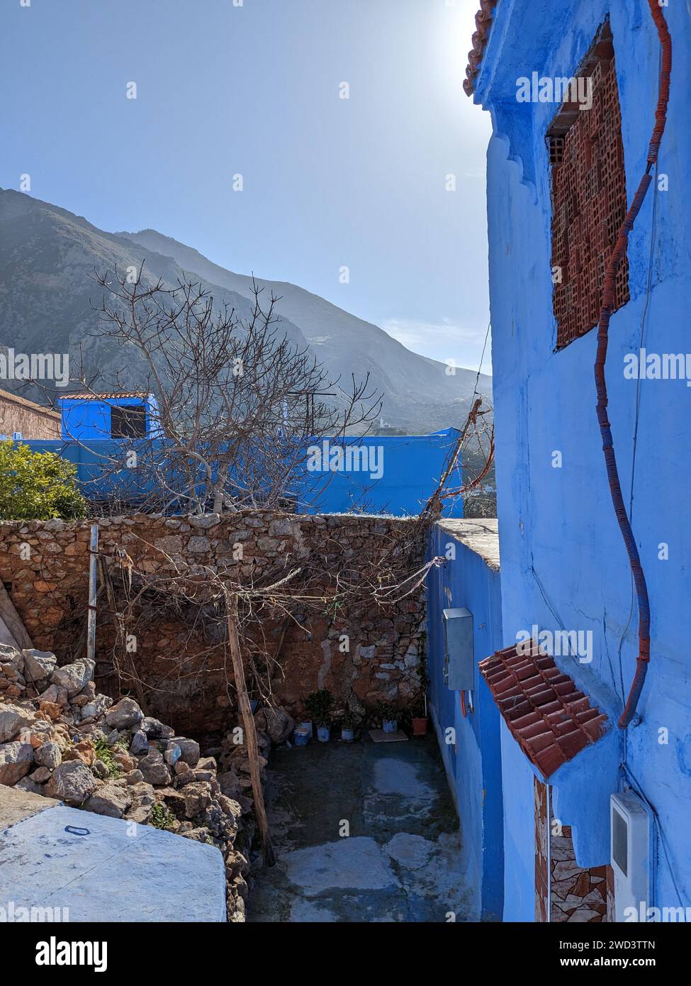 Amazing view of the streets in the blue city of Chefchaouen. Location ...