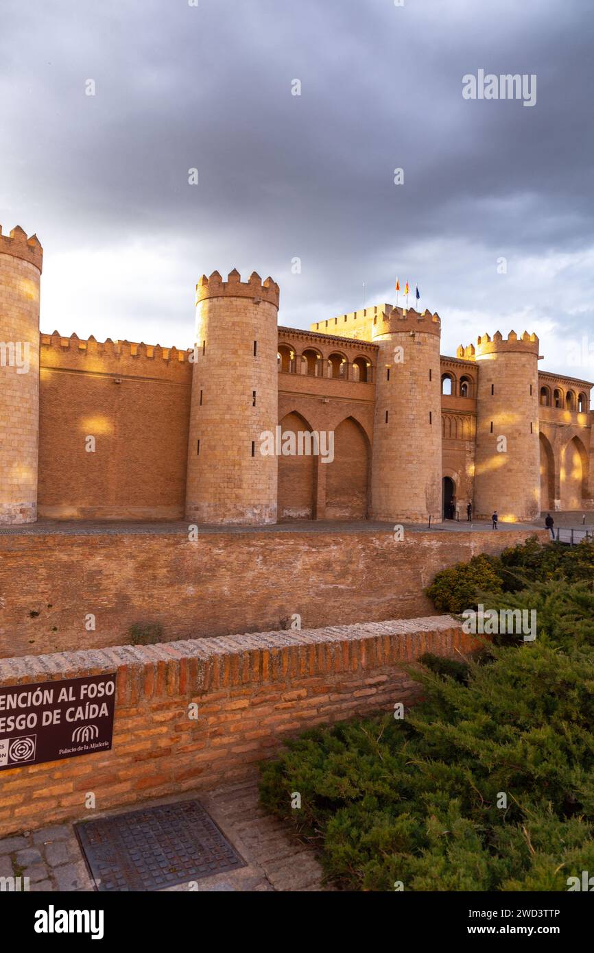 Zaragoza, Spain - FEB 14, 2022: The Aljaferia Palace is a fortified ...