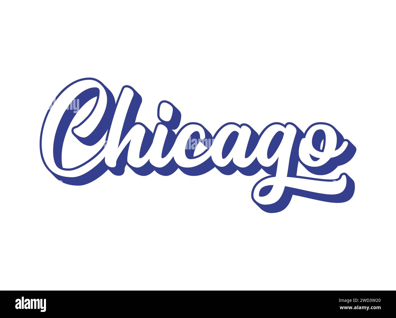 Handwritten word Chicago. Name of State capital of . 3D vintage, retro ...