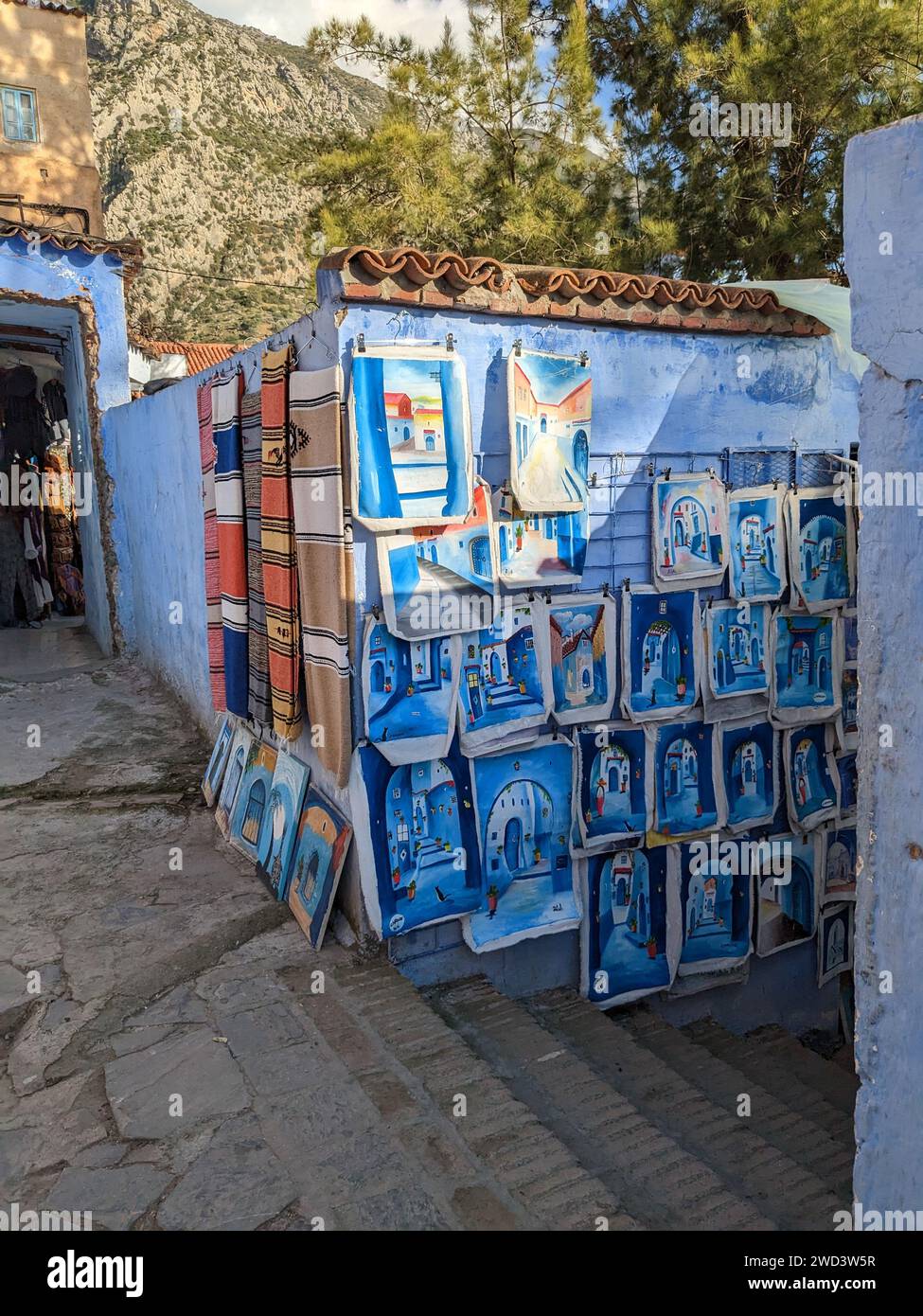 Amazing view of the streets in the blue city of Chefchaouen. Location ...