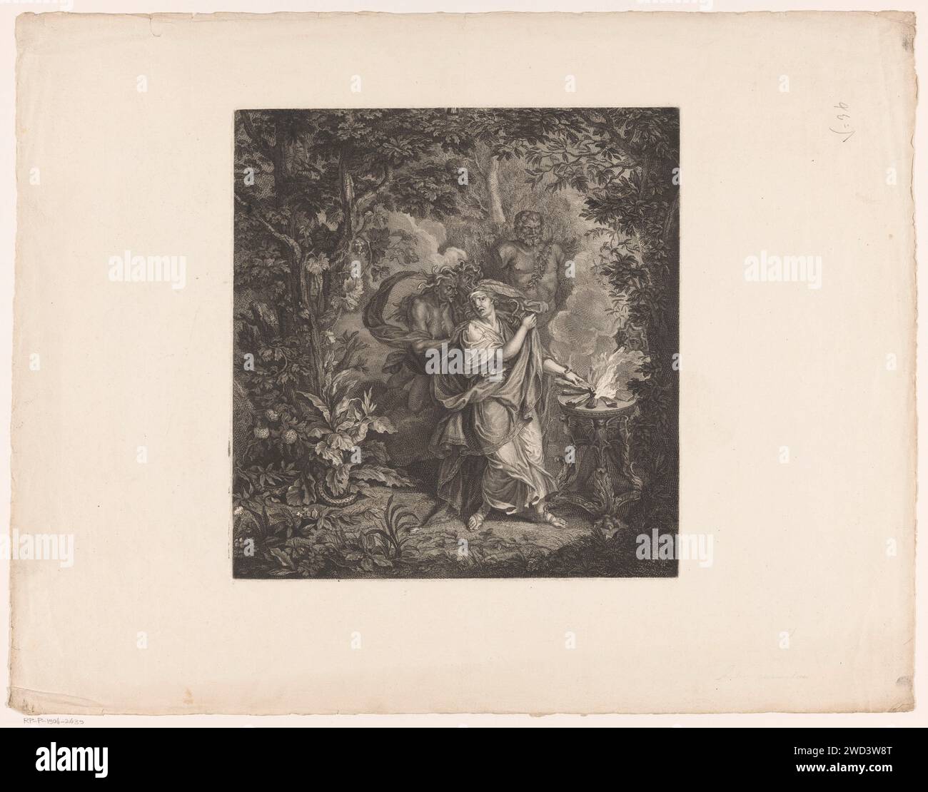 Mythological scene with an offering queen in a forest, possibly althaea ...