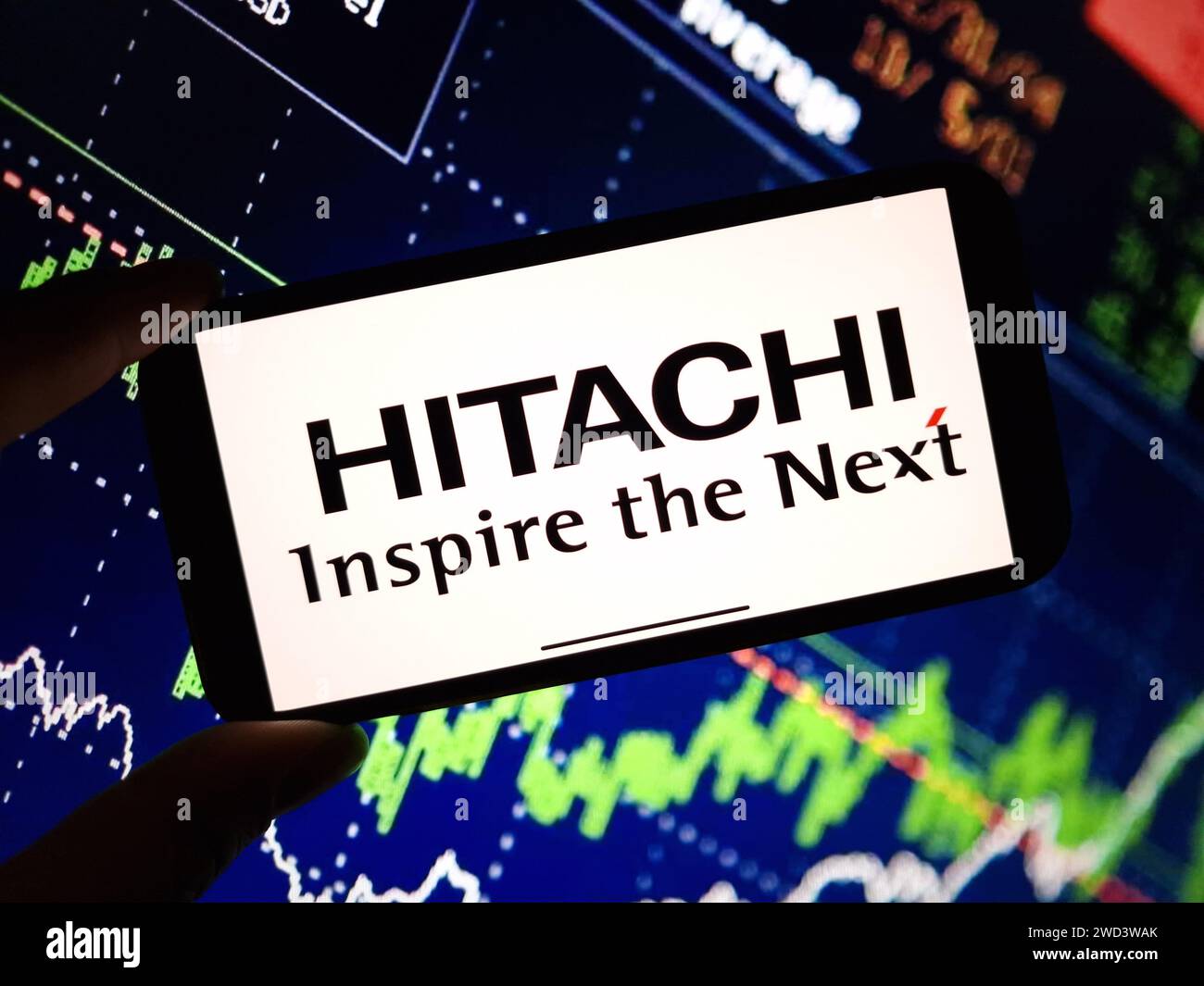 Konskie, Poland - January 16, 2024: Hitachi company logo displayed on ...